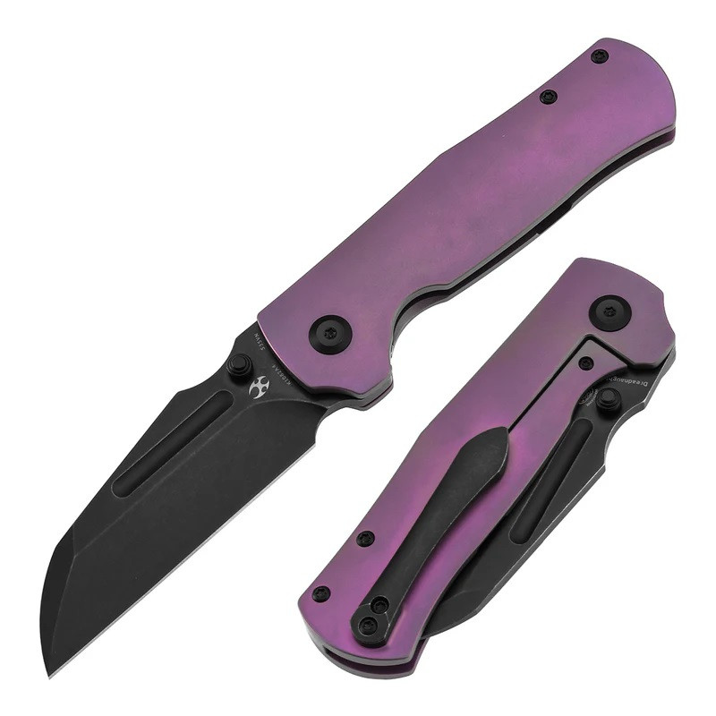 Kansept Dreadnaught Folding Knife Purple Titanium Handle S35VN Cleaver ...