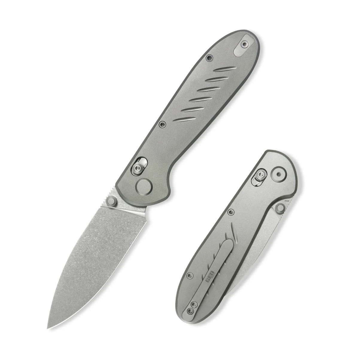 Geo Frost Folding Knife Gray Titanium Handle M390 Drop Point Plain Edge ...