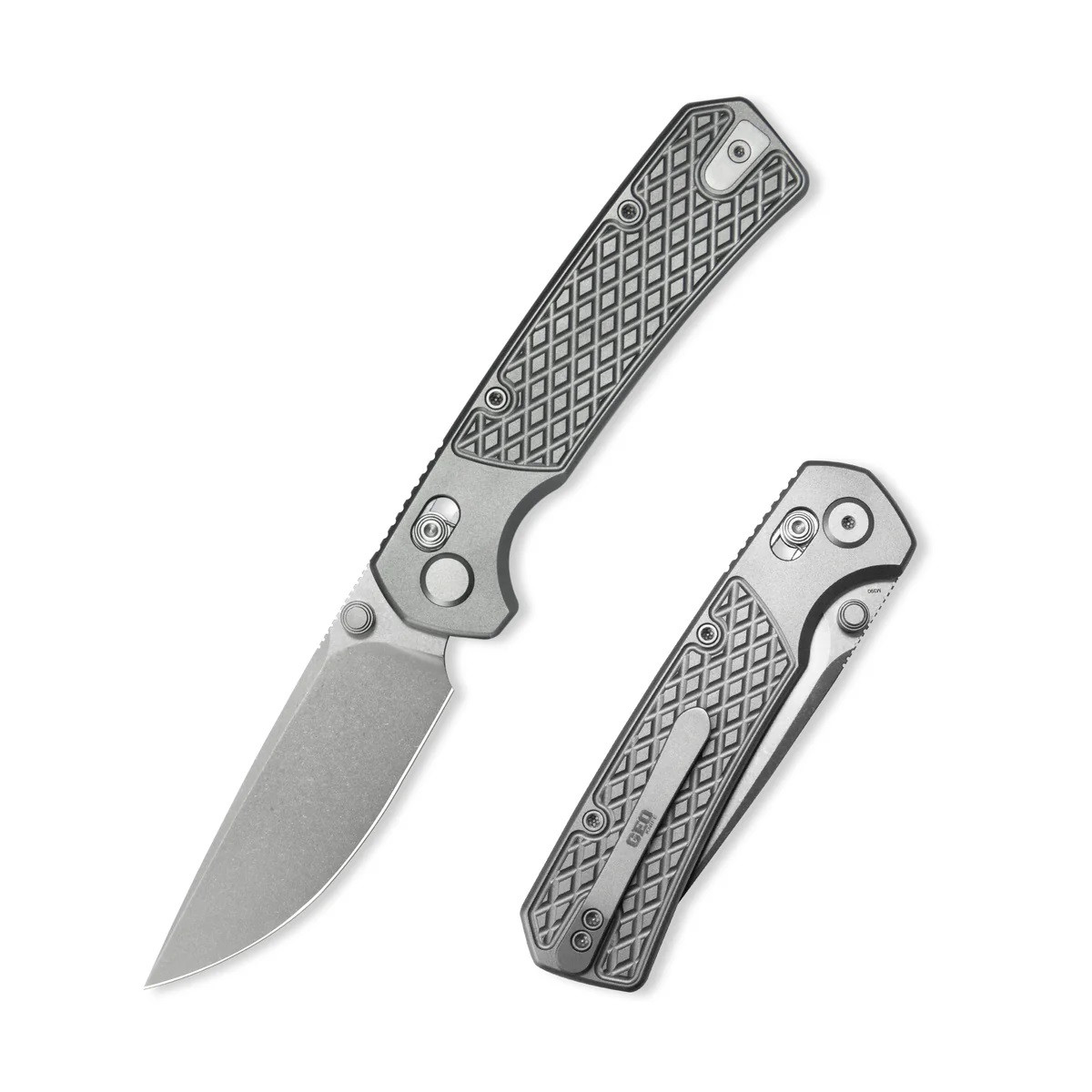 Geo Frost Folding Knife Gray Titanium Handle M390 Drop Point Plain Edge ...
