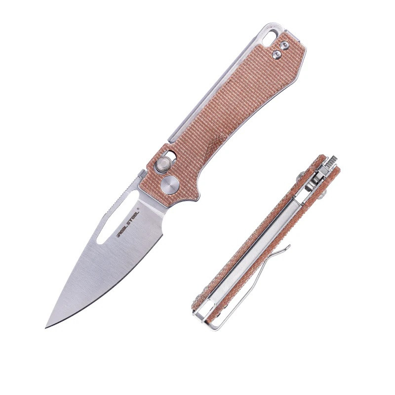 Real Steel Vis Folding Knife Natural Micarta Handle 12C27 Plain Edge 8051NM