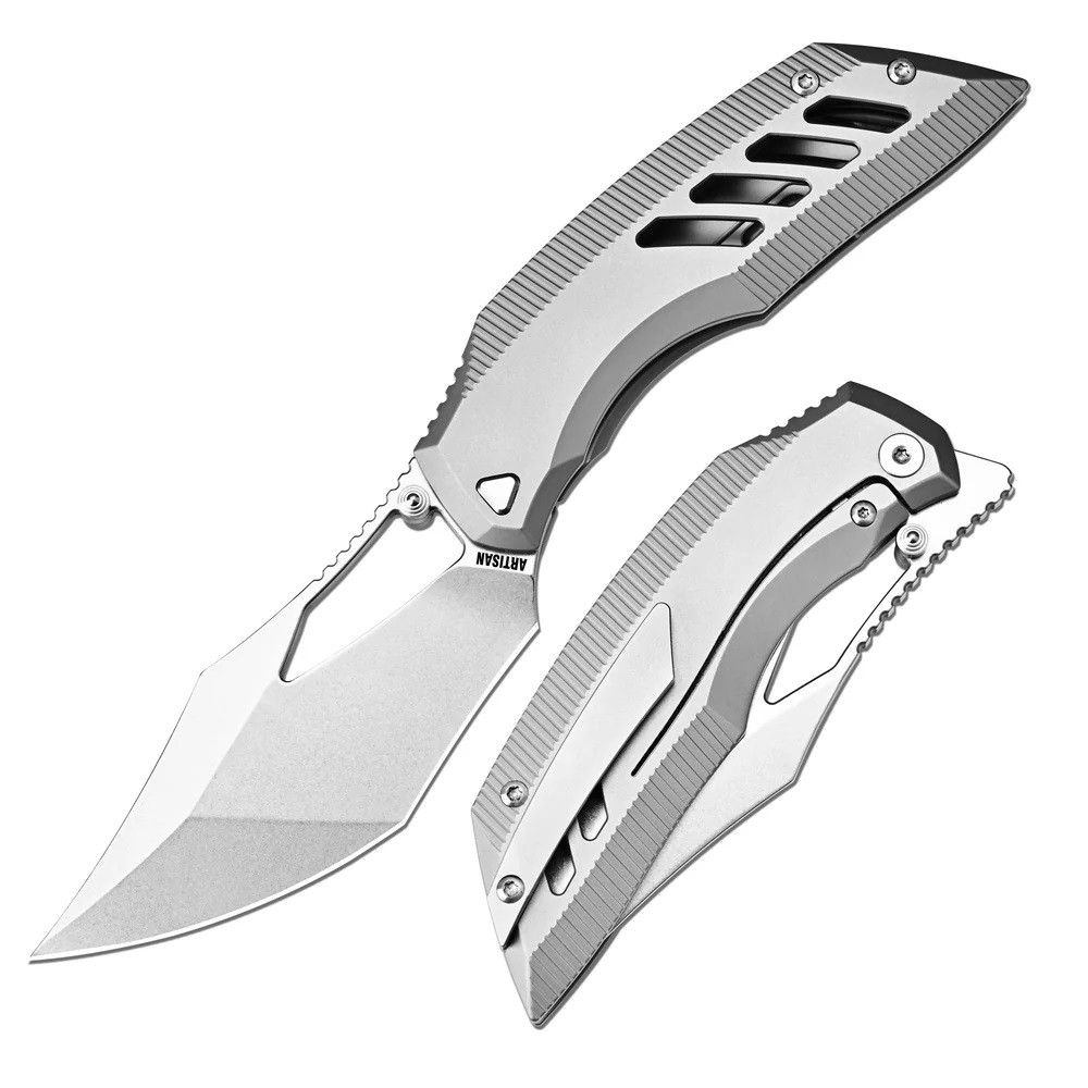 Artisan Cutlery Dark Wing Folding Knife Grey Titanium Handle S35VN ...