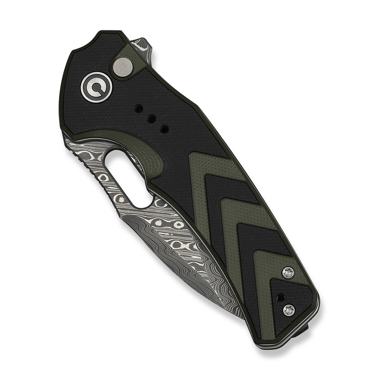 Civivi Vexron Folding Knife Milled Black/Green G10 Handle Damascus ...