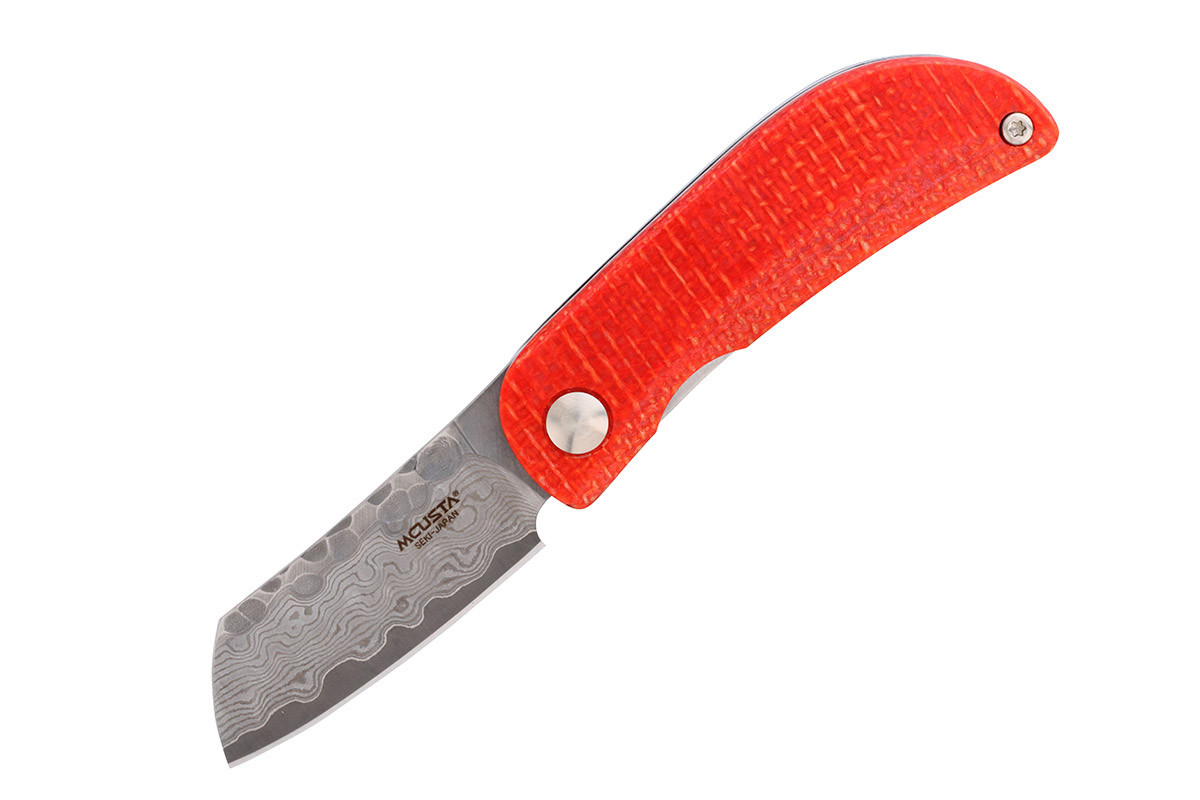 Mcusta Jute Folding Knife Orange and Blue Micarta Handle Dmascus Blade ...