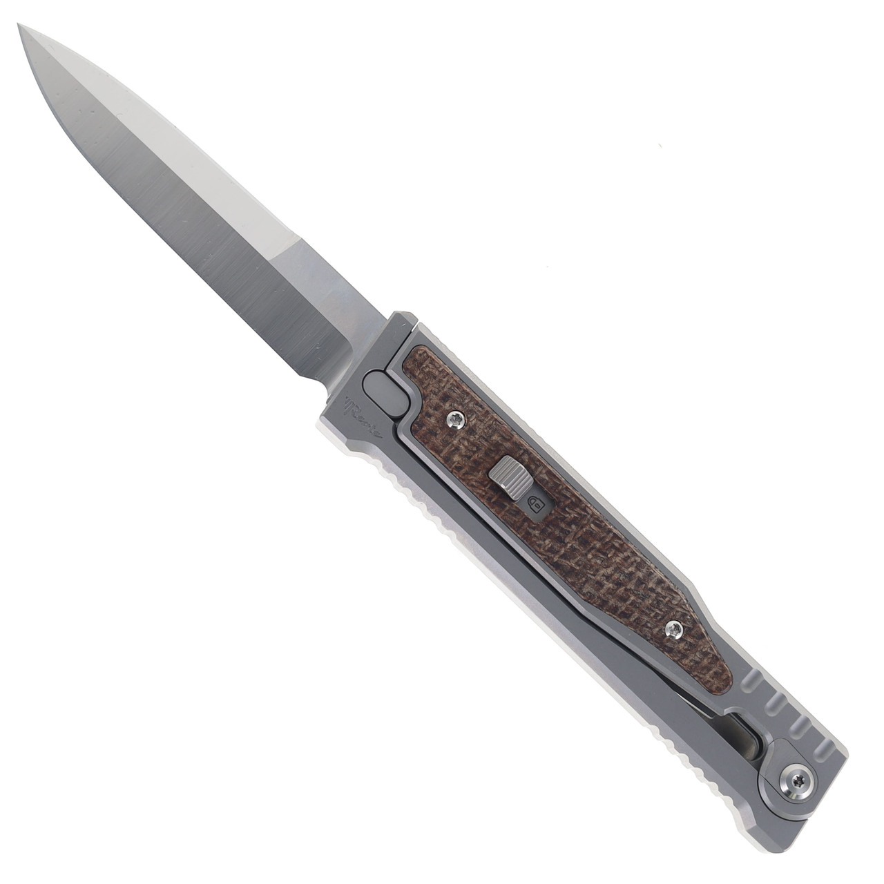 Reate OG EXO Knife Titanium w/ Burlap Micarta Double Edge Elmax Blade ...