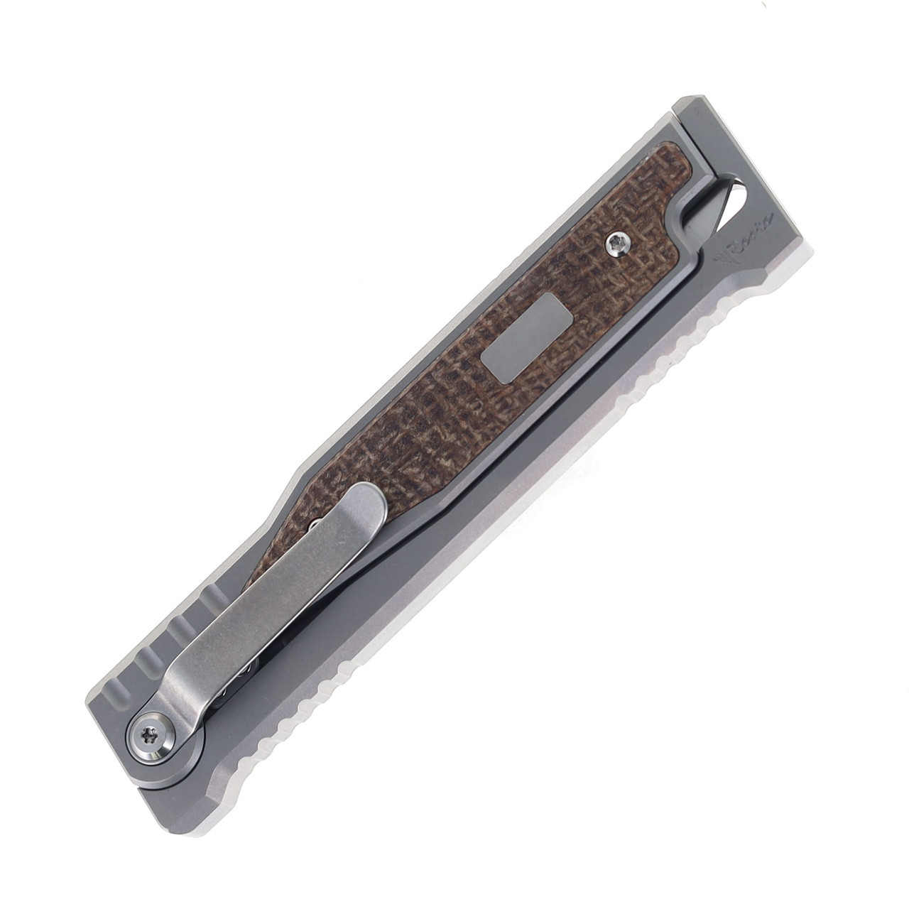Reate OG EXO Knife Titanium w/ Burlap Micarta Double Edge Elmax Blade ...