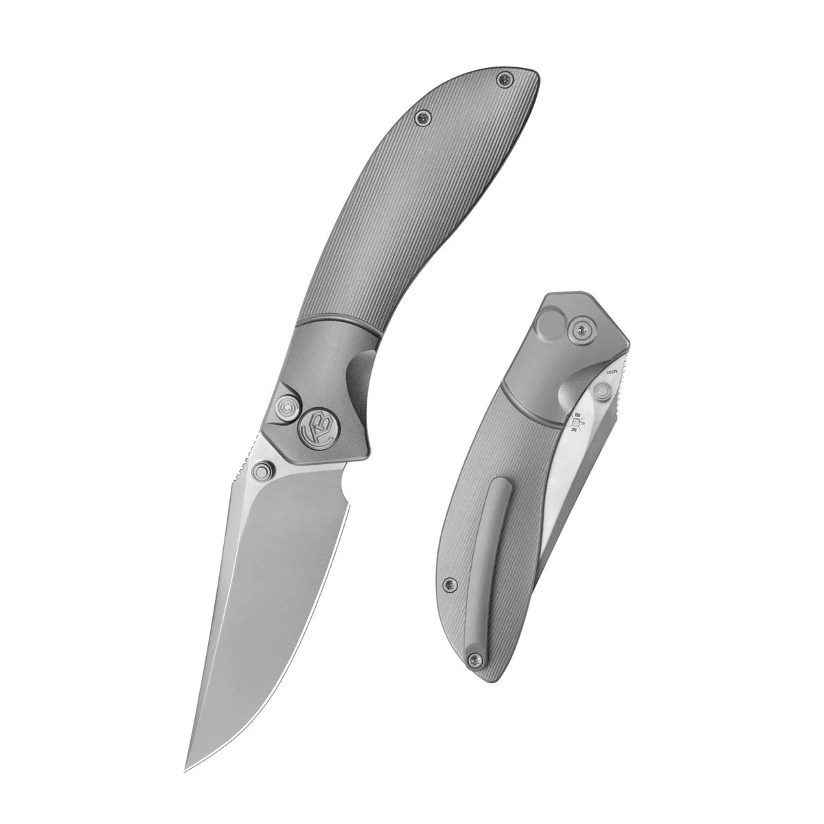 KB Stingray Folding Knife Gray Titanium Handle M390 Clip Point Plain ...
