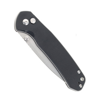CJRB Large Pyrite Button Lock Folding Knife Black G10 Handle AR-RPM9 Plain Edge Stonewash Finish ...