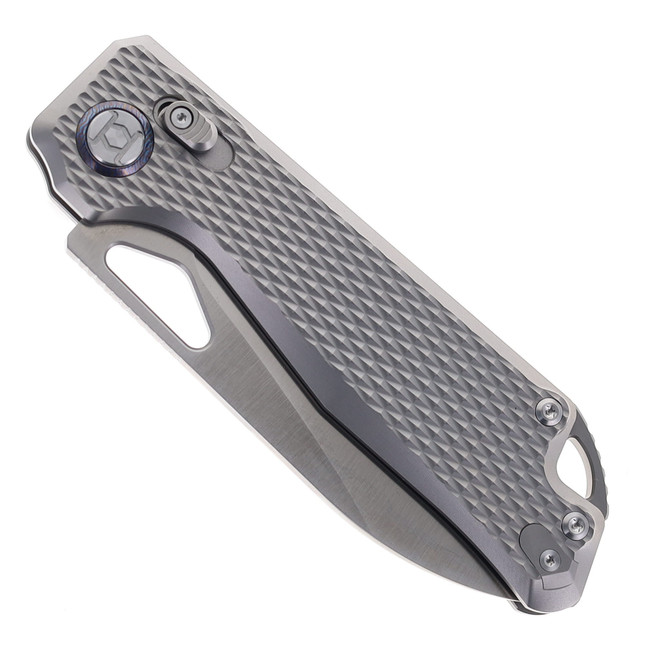 Kunwu Pulsar Xl Folding Knife Grey Diamond Titanium Handle Elmax Plain