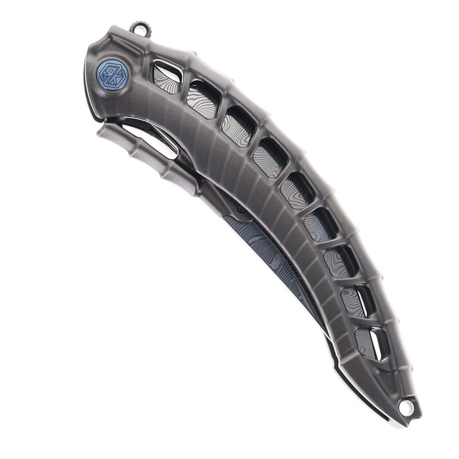 Rike Alien 4 Folding Knife Titanium Handle Damascus Blade and Titanium ...