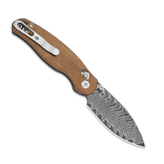 Kizer Phoca CD Folding Knife Mkuruti Wood Handle Damascus Drop Point ...
