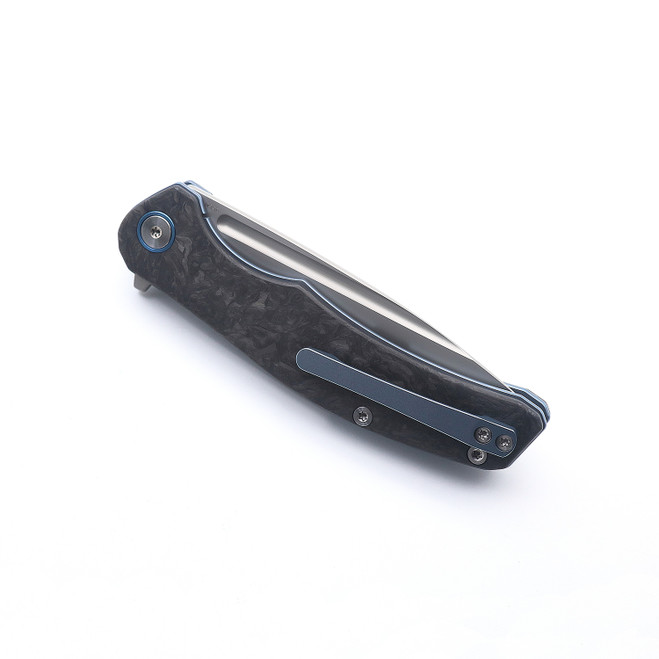 M Miguron Velona Folding Knife Carbon Fiber/Blue Titanium Handle M390 ...