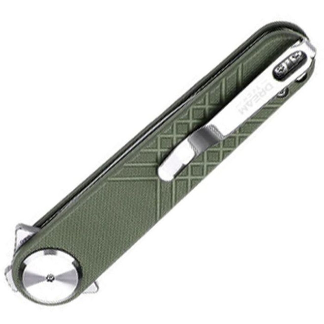 Dreamtech Button Lock Folding Knife Green G10 Handle 14C28N Dagger ...