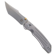 SixLeaf SL-82 Folding Knife Gray Aluminum Handle 14C28N Harpoon Plain Edge