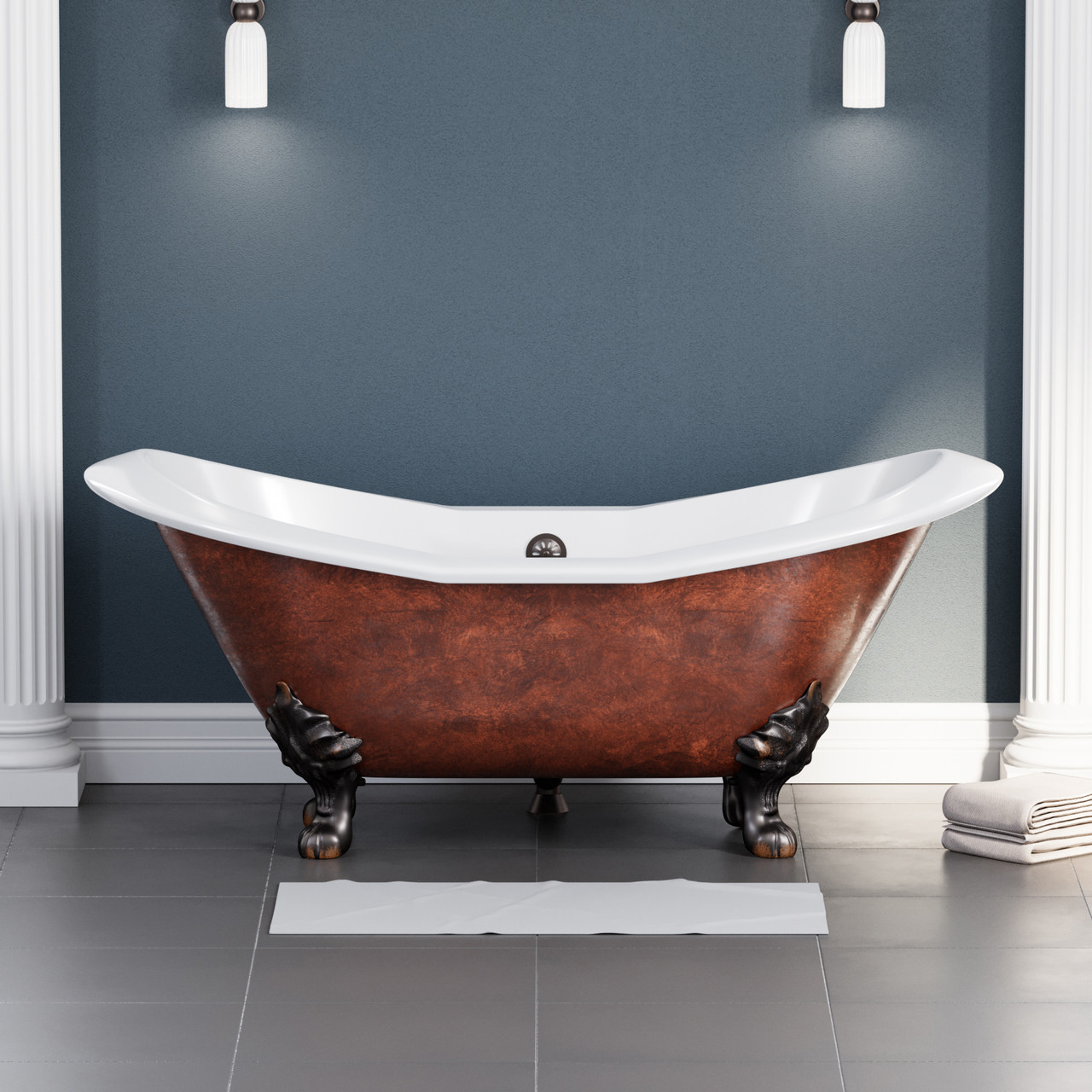 72 Inch Copper Bronze Cast Iron Double Slipper Clawfoot Tub Buchanan