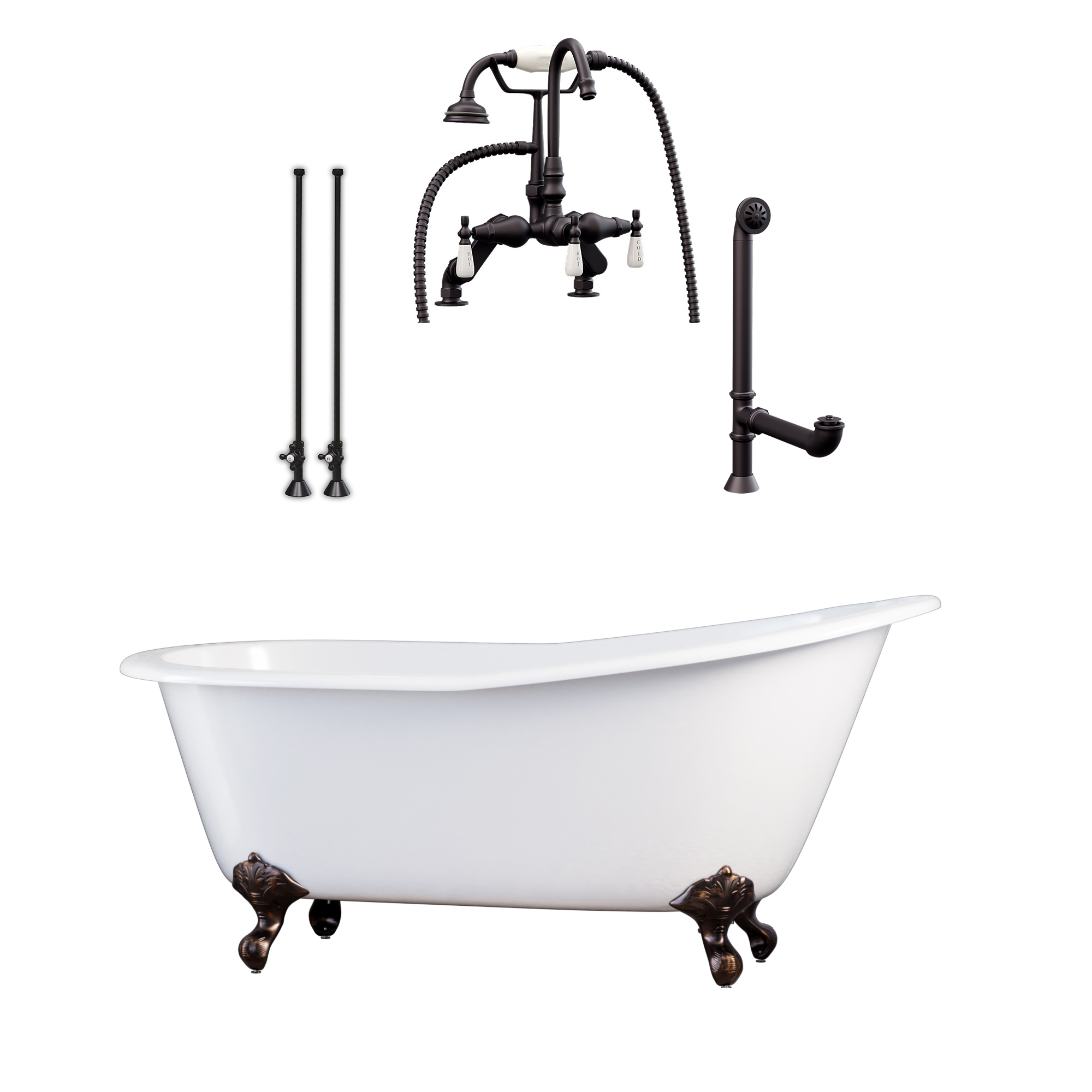 67" Cast Iron Claw Foot Slipper Tub With Faucet Holes - Clay