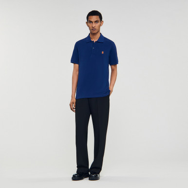 Polo shirt with leather logo Navy | Sandro Paris