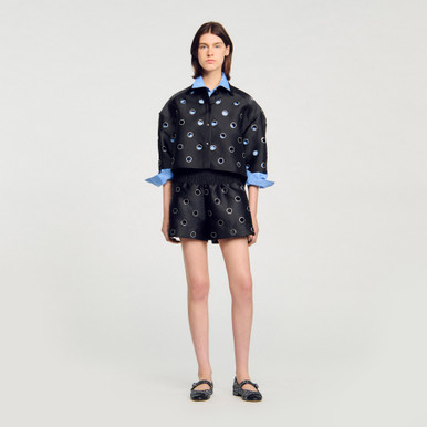 Rhinestone shorts Black | Sandro Paris