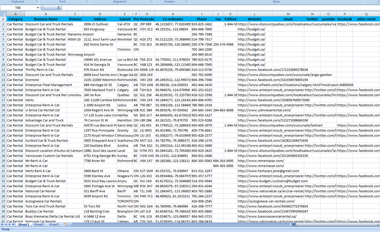 List of Car Hire (Rental Companies) Database - Canada