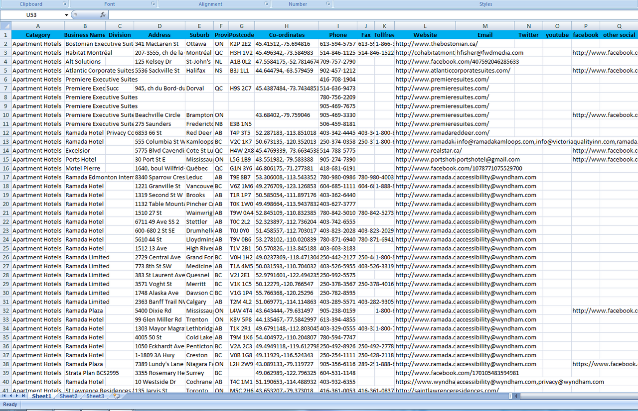 List of Hotels Database - Canada