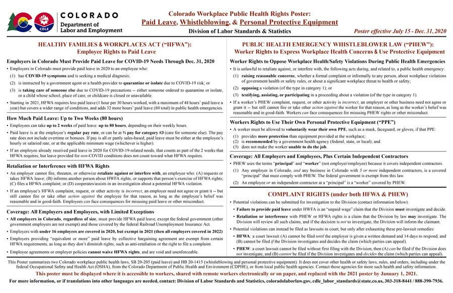 Colorado Workplace Public Health Rights Poster | Labor Law Compliance ...