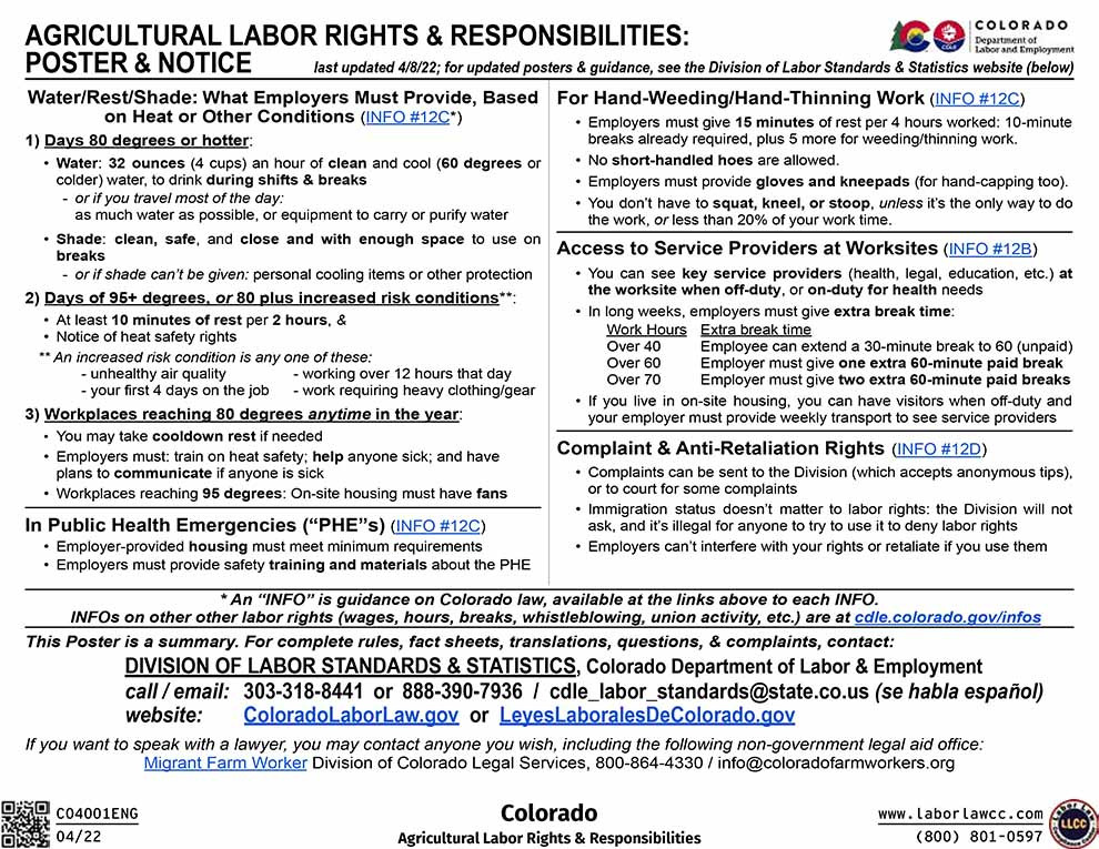 Colorado Agricultural Labor Rights & Responsibilities Supplement