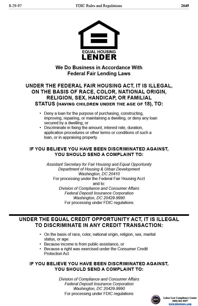 Fair Lending Poster | Labor Law Compliance Center
