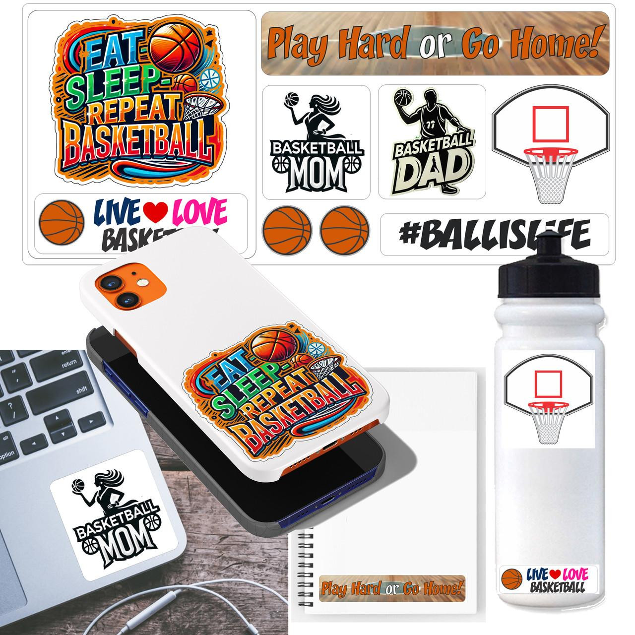 Basketball Sticker Pack – 9 Waterproof & Dishwasher-Friendly Decals