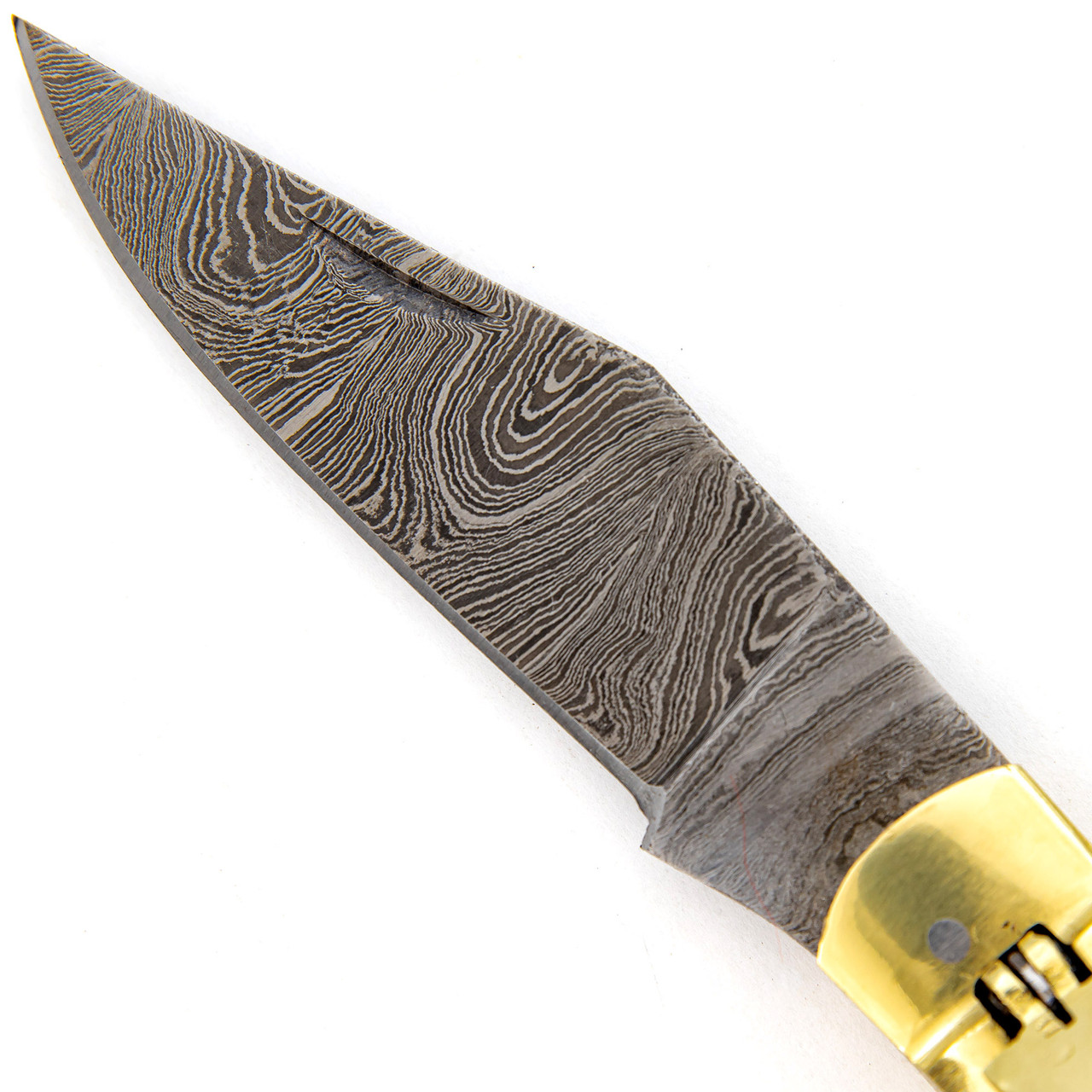 Familiar Hills Automatic Clip Point Damascus Steel Ram Horn Pocket ...
