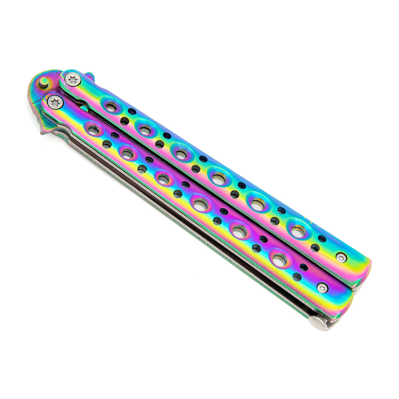Mutation Warning Balisong Flipper Butterfly Knife | Titanium | Curved Blade