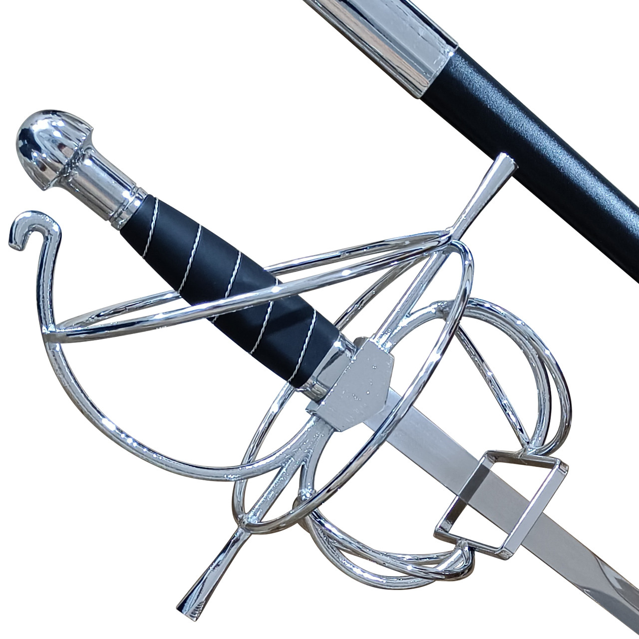 Elegant Renaissance Rapier Swept Hilt Sword with Spiral Design and PU ...