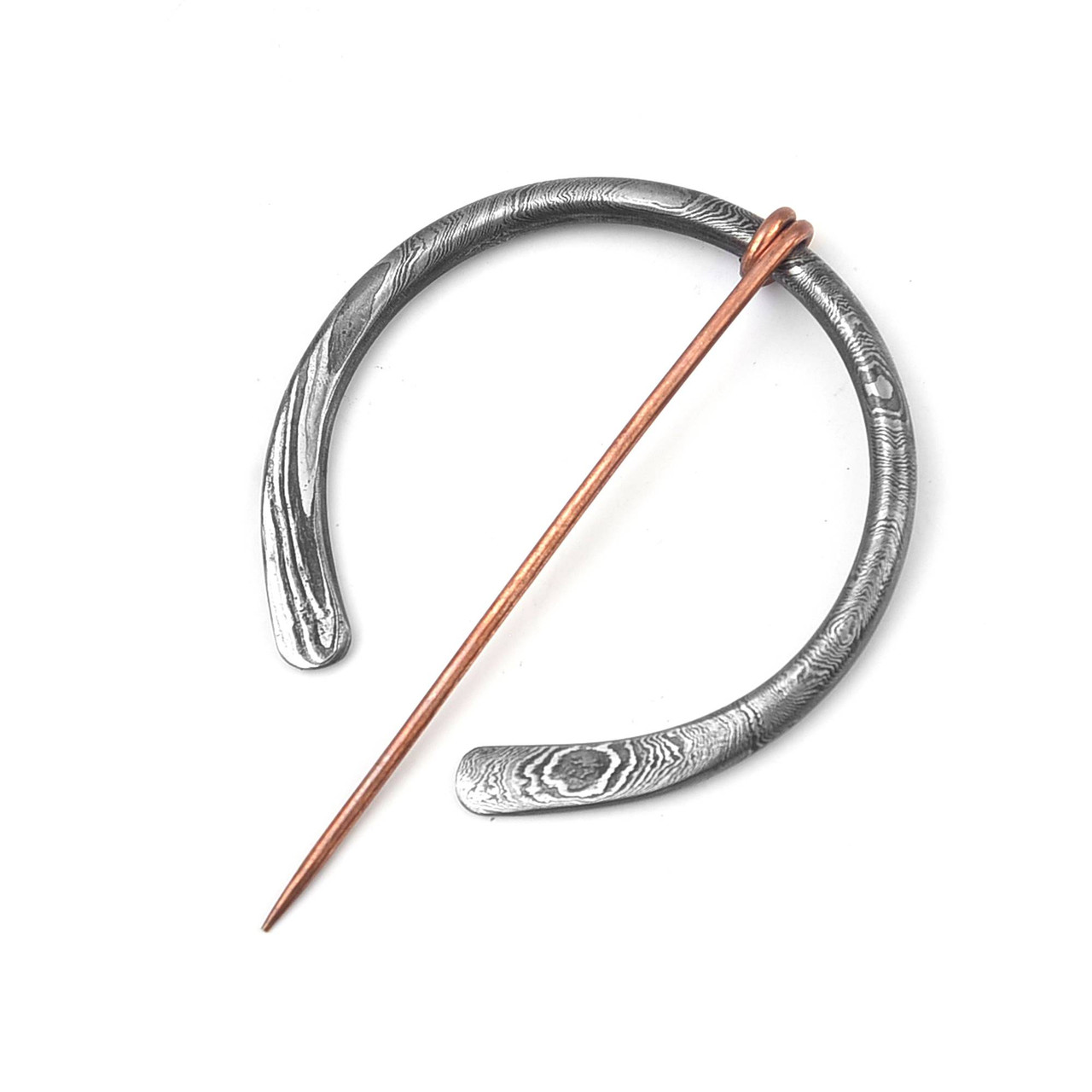 Anglo-Saxon Fibula Brooch | Hand-Forged Damascus Steel Cloak Pin