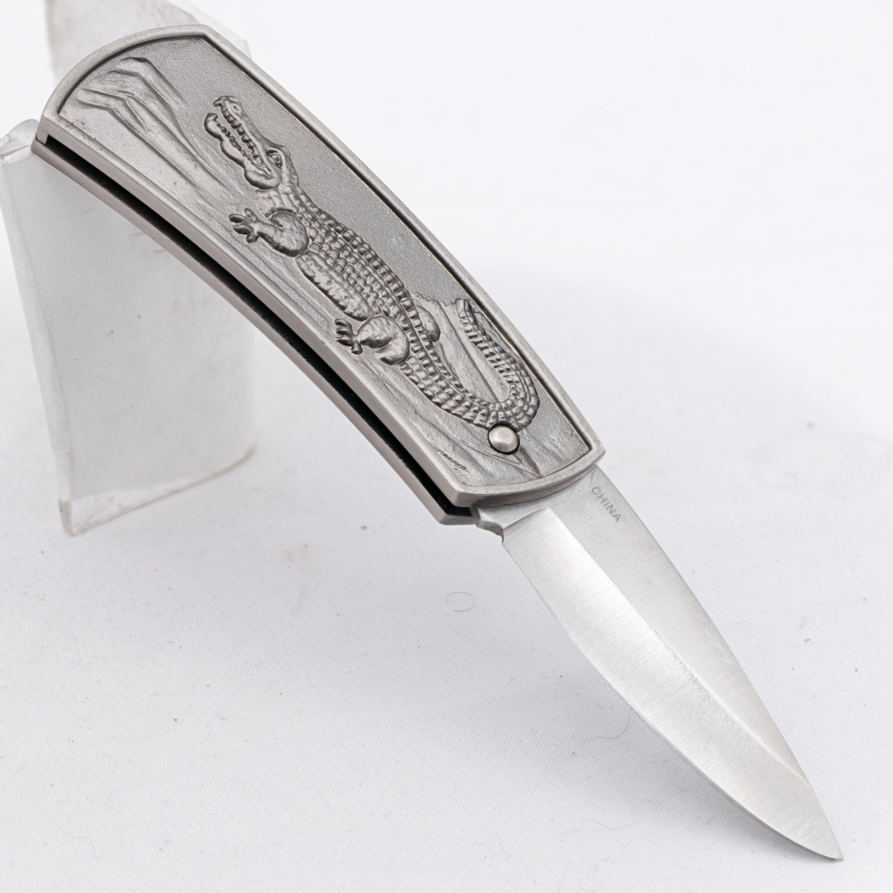 Alligator Engraved Pewter Folding Pocket Knife – Collectible American ...