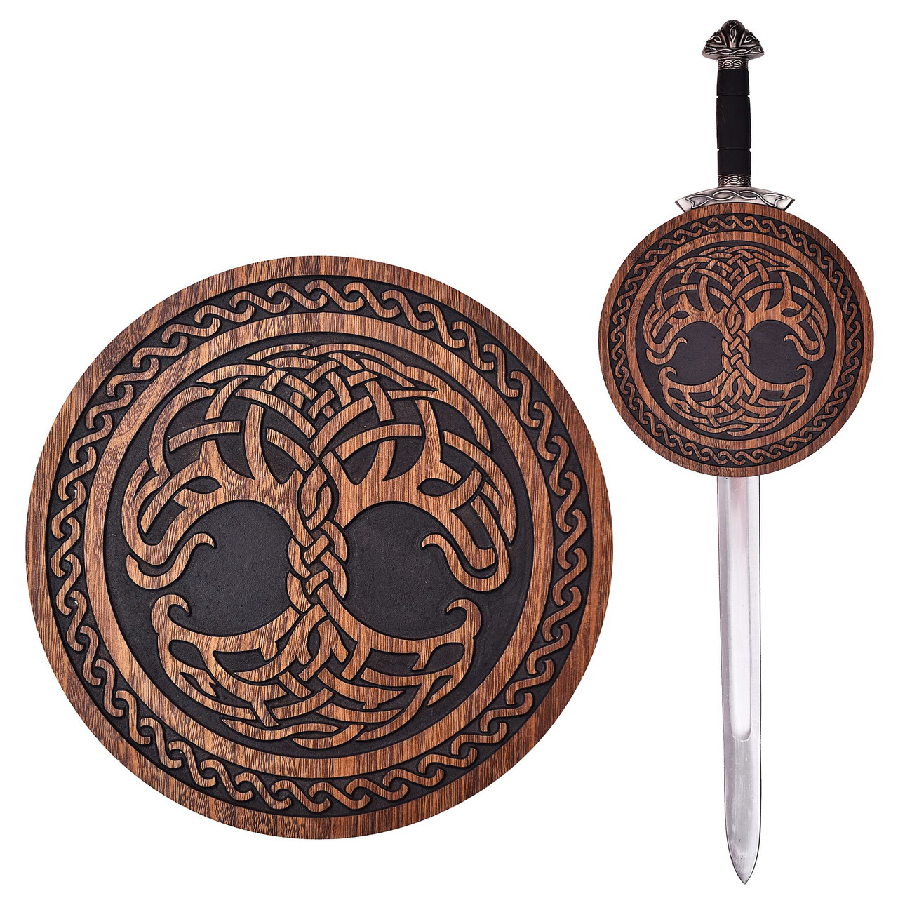 Celtic Tree of Life Wooden Sword Plaque – Decorative Round Display Shield
