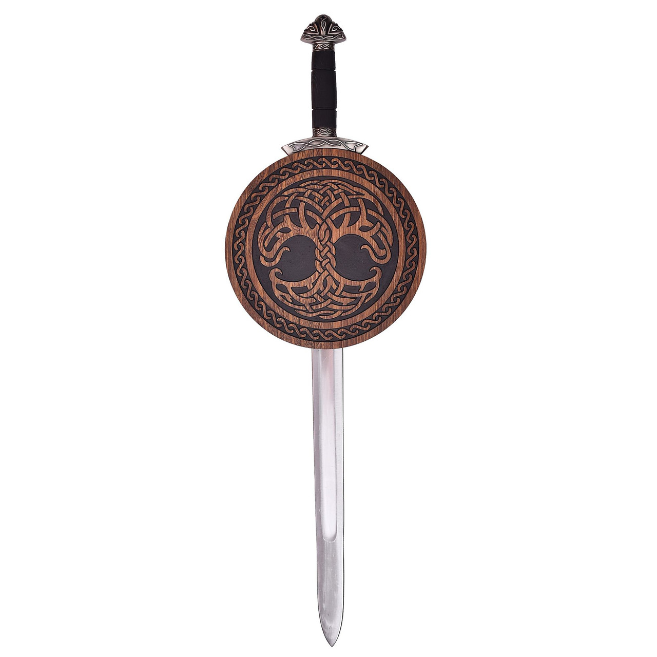 Celtic Tree of Life Wooden Sword Plaque – Decorative Round Display Shield