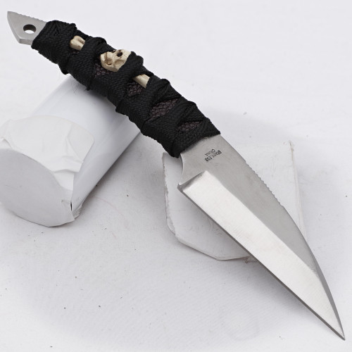 Skull Wrapped Handle Full Tang Throwing Knife with Nylon Sheath