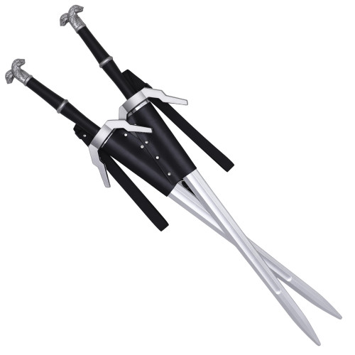 Dual Blazing Steel Medieval Foam Swords with Double Back Strap Sheath ...