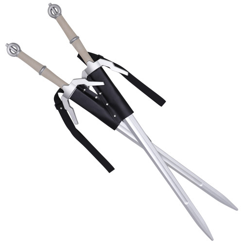 Dual Silver Wolf Fantasy Foam Swords with Double Back Strap Sheath ...