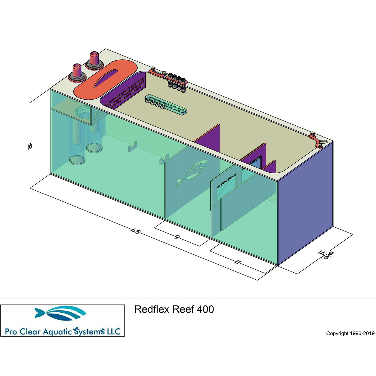 RedFlex Reef Sump 400 (45" x 14.5" x 16") - Pro Clear Aquatic Systems ...