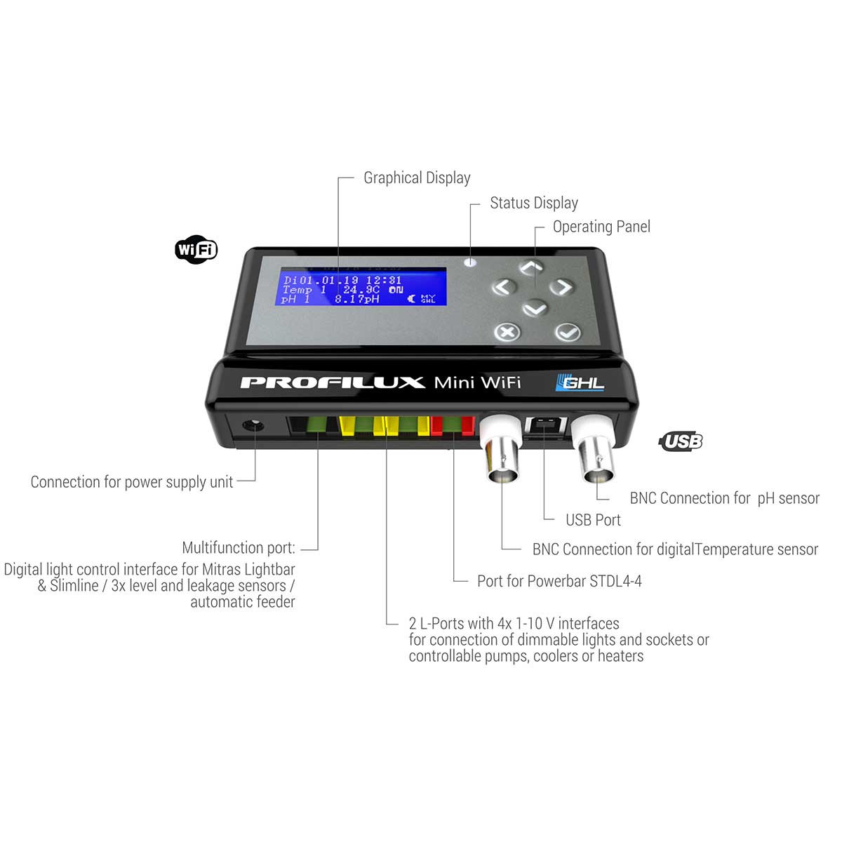 ProfiLux Mini WiFi Aquarium Controller Set w/Powerbar - Black - GHL ...