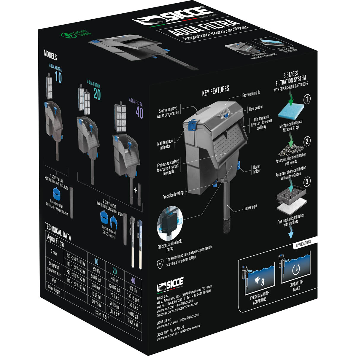 AQUA FILTRA 40 Hang on Back Aquarium Filter - Sicce - SaltwaterAquarium.com