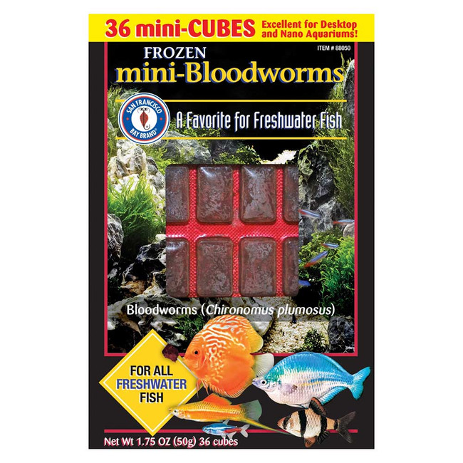 Frozen Mini-Bloodworms Fish Food (36 mini cubes, 1.75 oz) - San ...