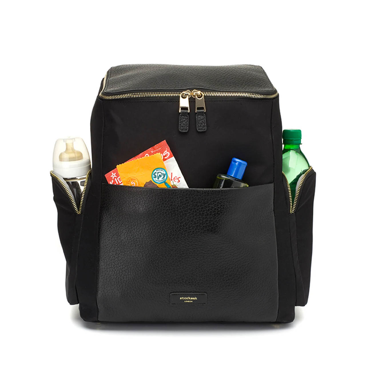 Storksak Alyssa Leather/Nylon Nappy Backpack Black/Gold Hardware - Shop ...