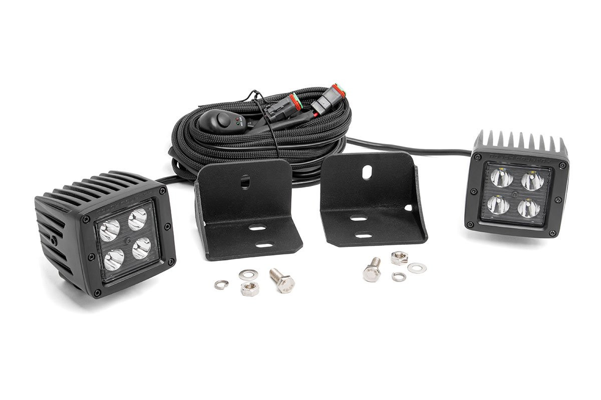 Rough Country - LED Light - Cab Mount - 2 in. Black Pair - Flood - Can ...