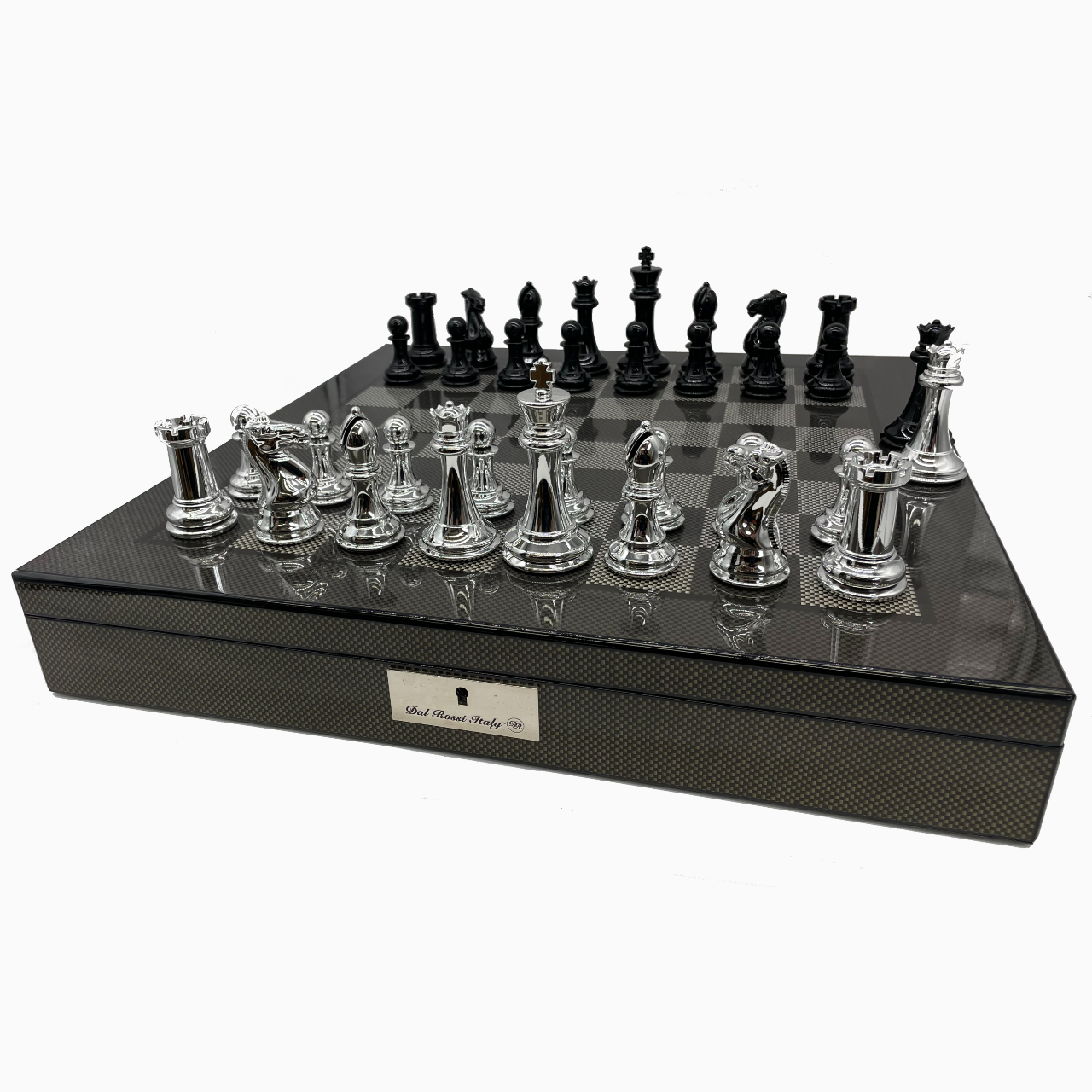 Dal Rossi Carbon Fibre Board & Chess World Silver / Black pieces ...