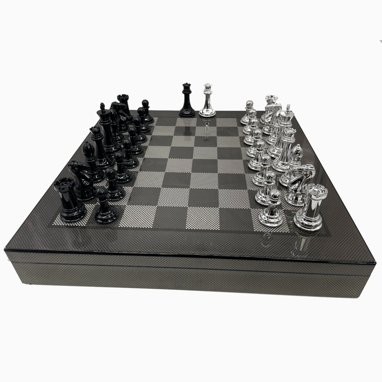 Dal Rossi Carbon Fibre Board & Chess World Silver / Black pieces ...