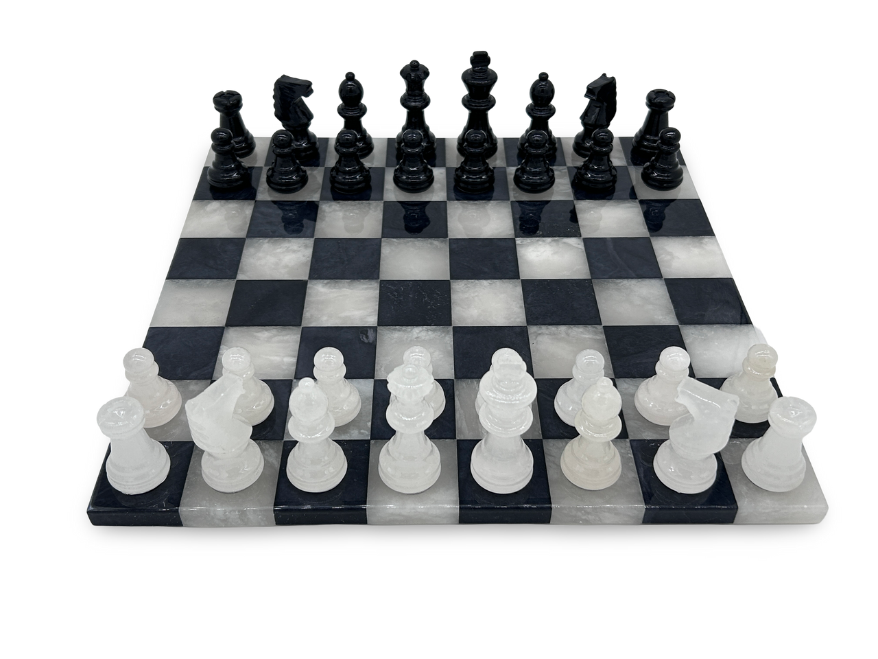 Obsidian Mist Black & White Alabaster Chess Set | Chess World Australia