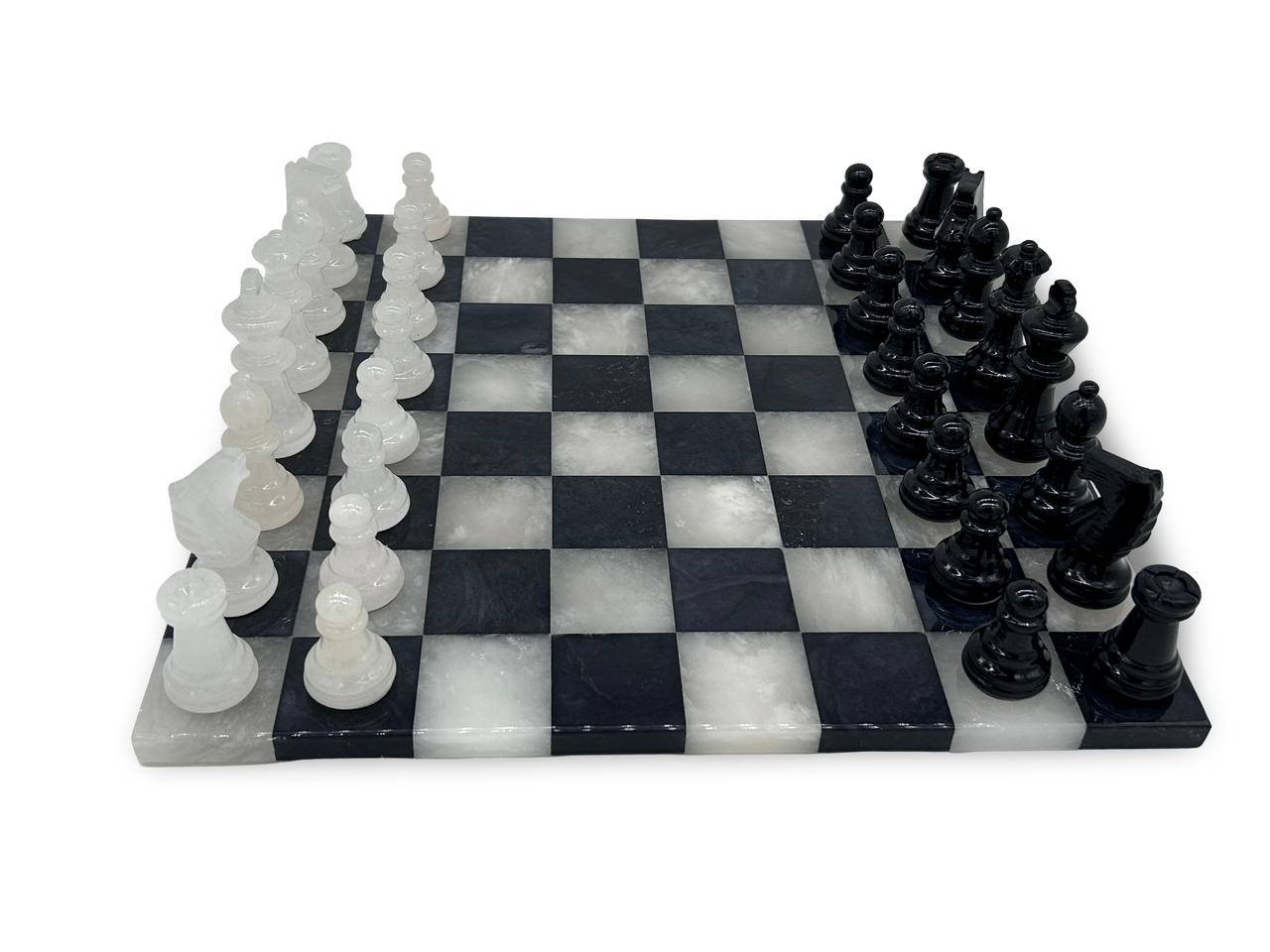 Obsidian Mist Black & White Alabaster Chess Set | Chess World Australia