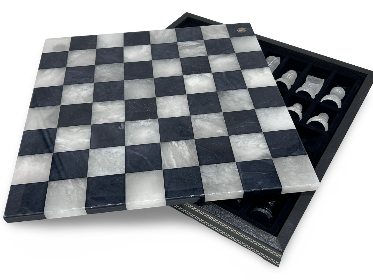 Obsidian Mist Black & White Alabaster Chess Set | Chess World Australia