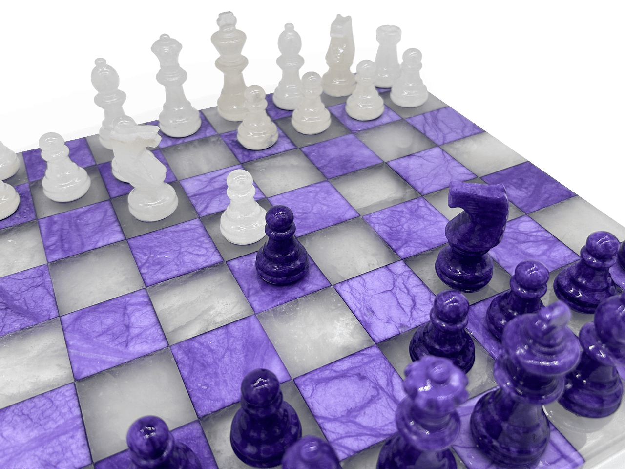 Amethyst Haze Purple & White Alabaster Chess Set | Chess World Australia
