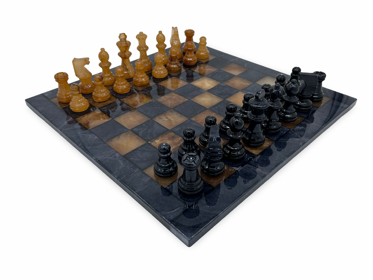 Amber Glow Orange & Black Alabaster Chess Set | Chess World Australia